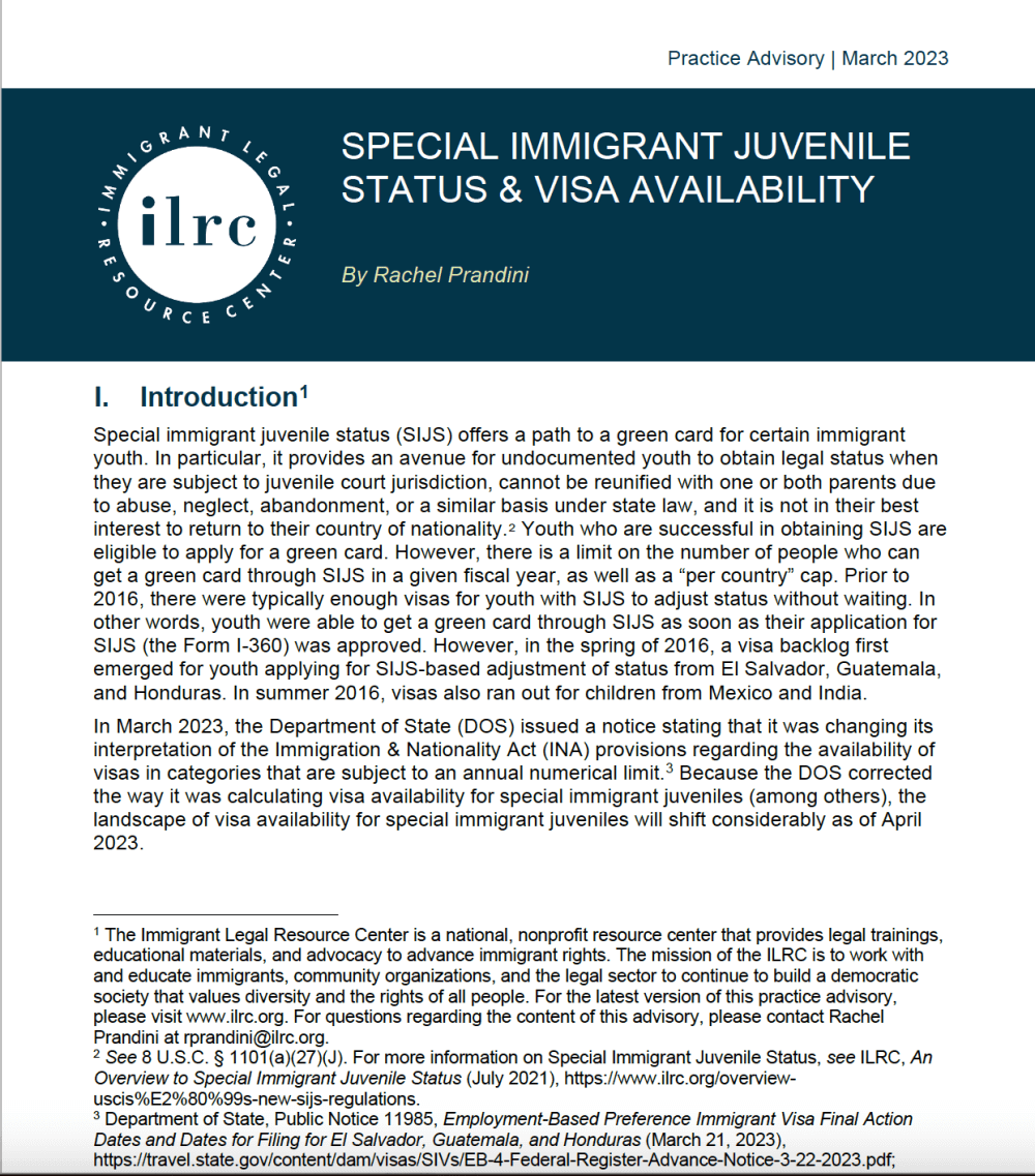 Special Immigrant Juvenile Status & Visa Availability | Immigrant Legal ...