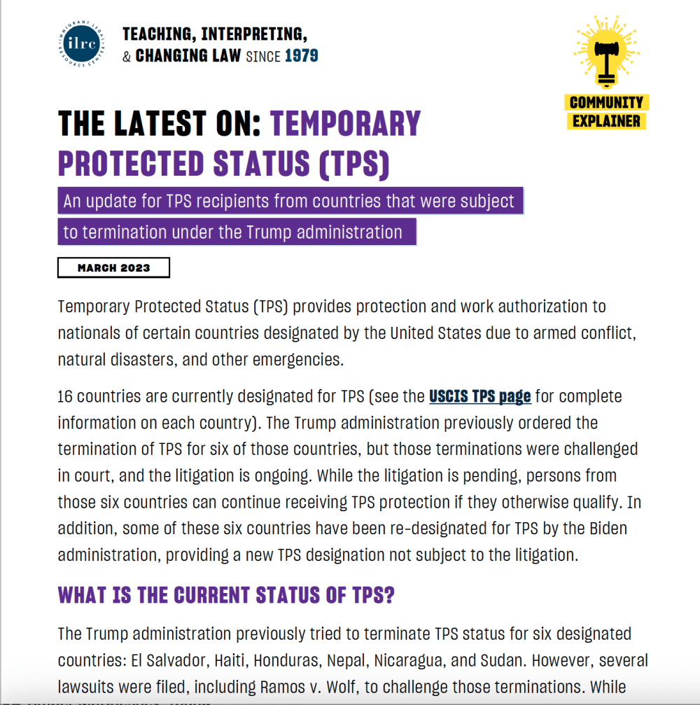 The Latest on Temporary Protected Status (TPS) | Immigrant Legal ...