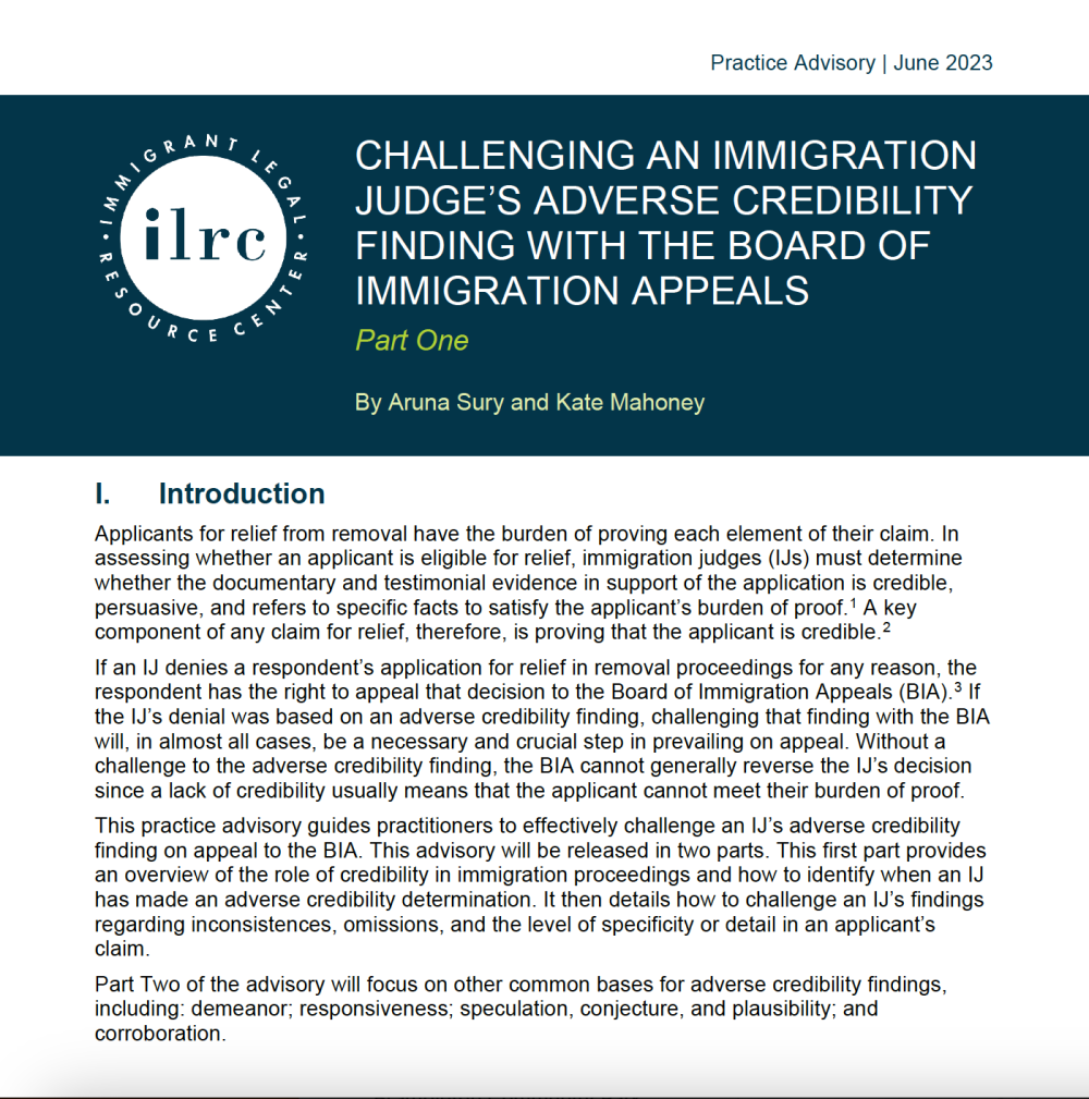 Challenging an Immigration Judge's Adverse Credibility Finding with the ...