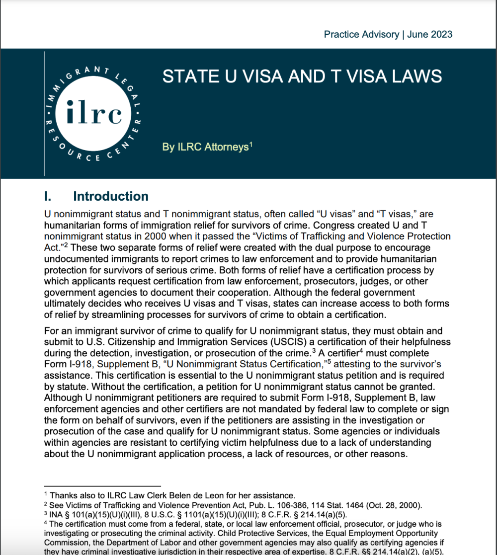 State of U Visa and T Visa Laws | Immigrant Legal Resource Center | ILRC