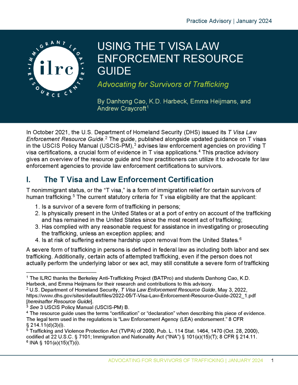Using the T Visa Law Enforcement Resource Guide | Immigrant Legal ...