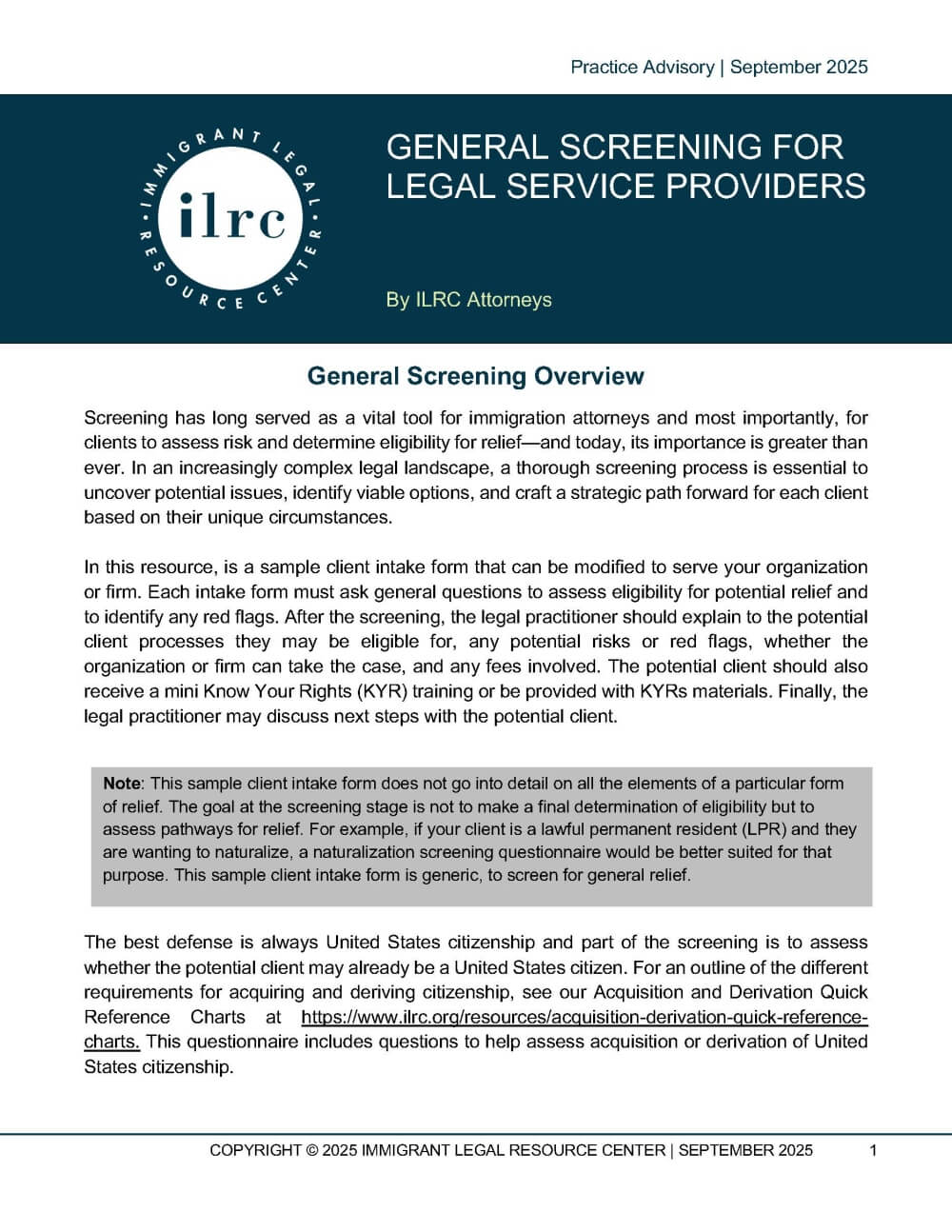 Screening for Immigration Relief: Client Intake Form and Notes ...