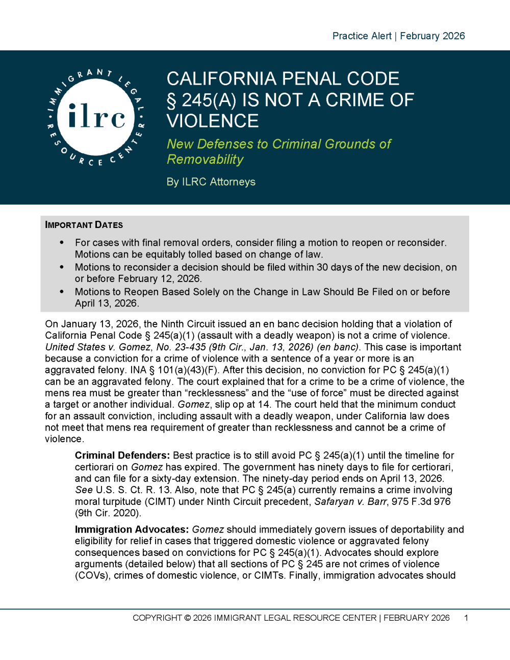 California Penal Code § 245(a) is not a Crime of Violence | Immigrant ...