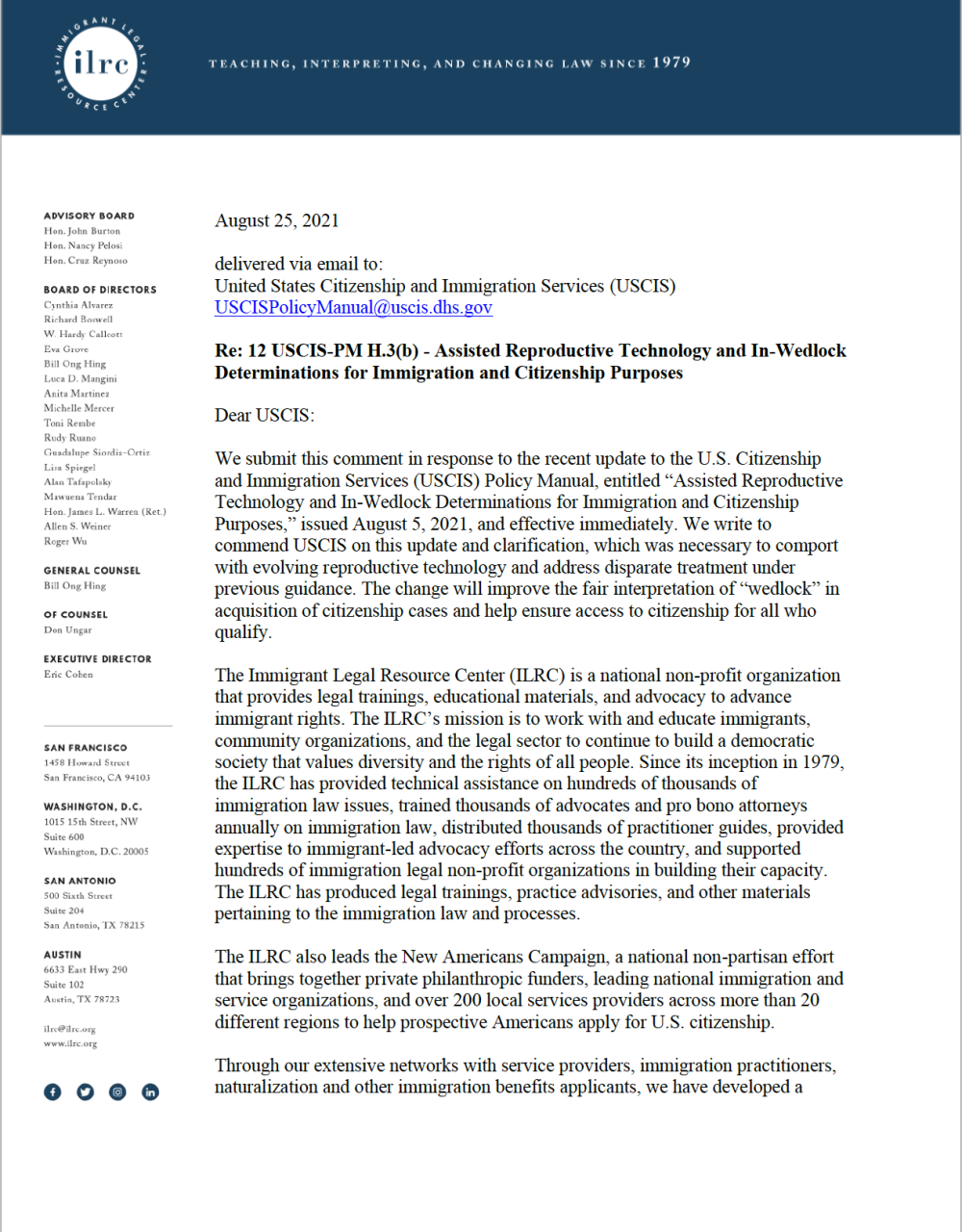 ILRC Comment on USCIS Policy Manual Acquisition Changes | Immigrant ...