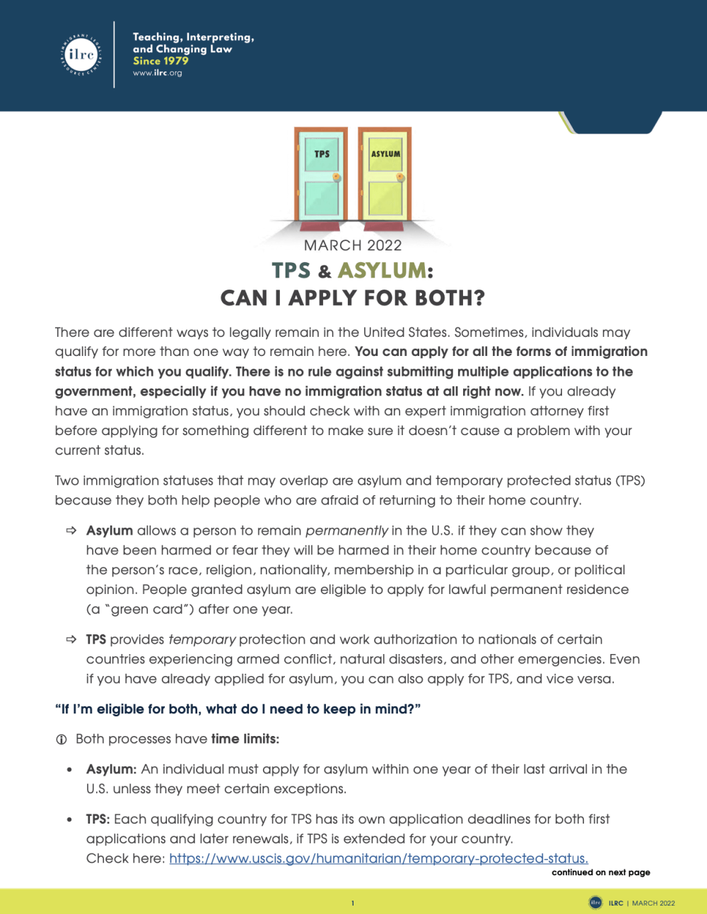 TPS and Asylum: Can I Apply for Both? | Immigrant Legal Resource Center ...