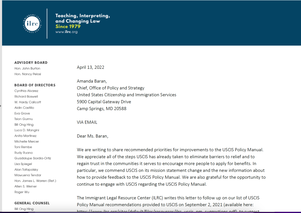 ILRC’s USCIS Policy Manual Priorities | Immigrant Legal Resource Center ...