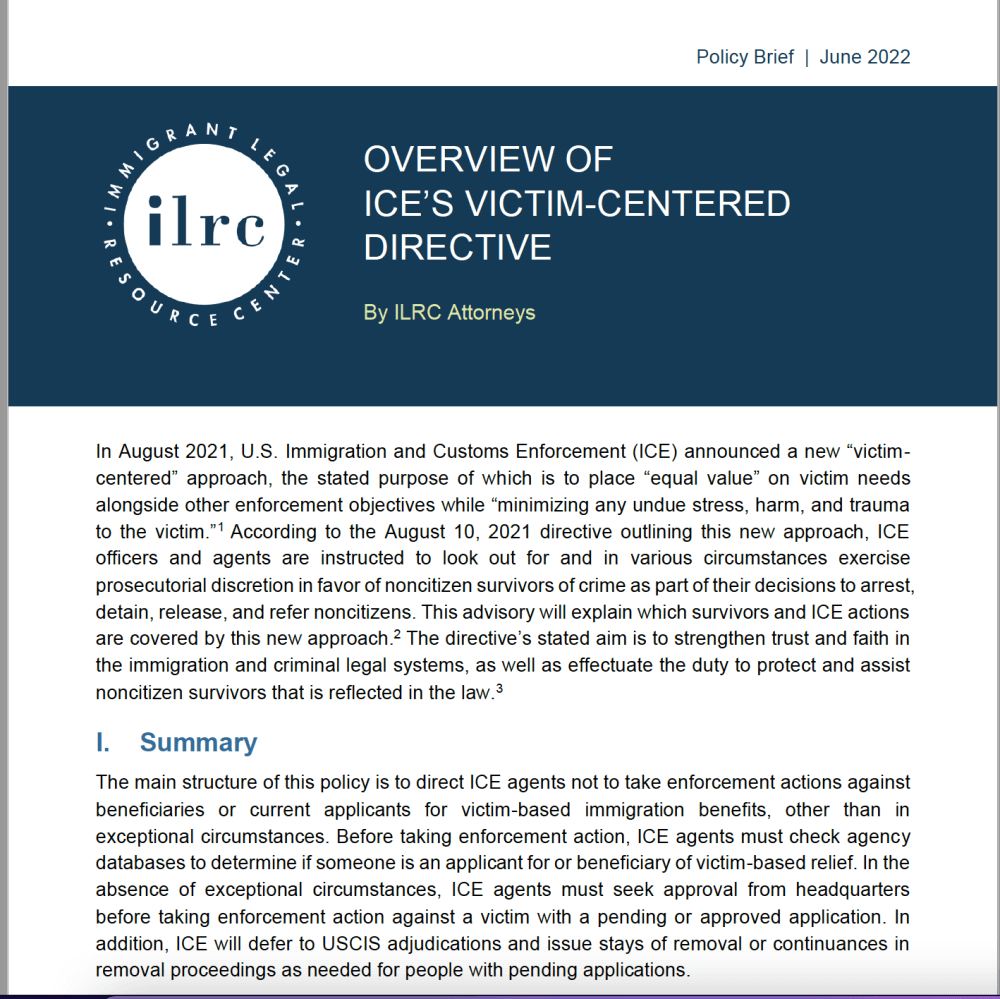 Overview of ICE’s Victim-Centered Directive | Immigrant Legal Resource ...
