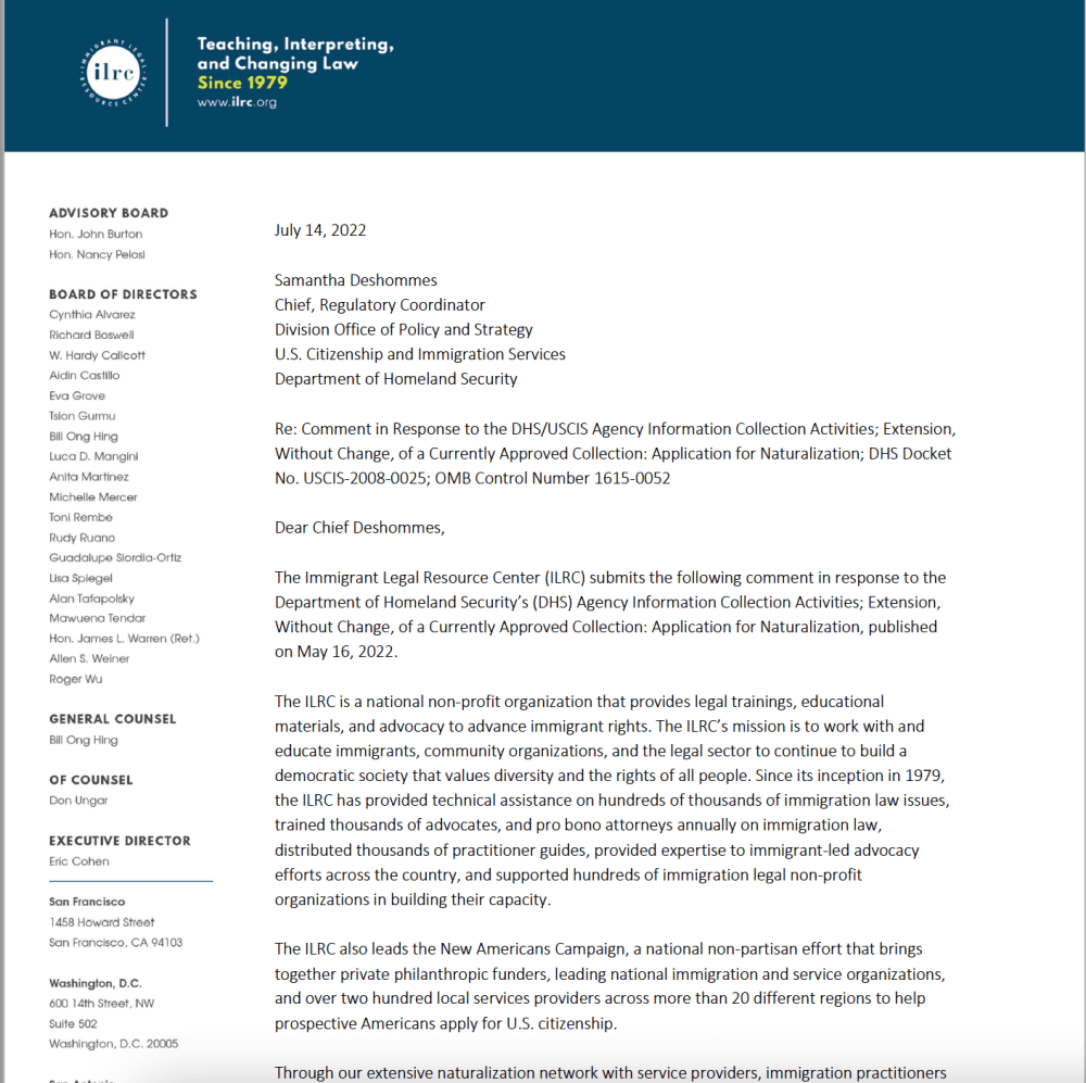 Comment on Form N-400, Application for Naturalization | Immigrant Legal ...