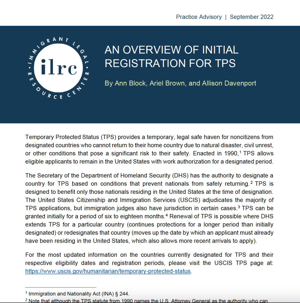 An Overview of Initial Registration for TPS | Immigrant Legal Resource Center | ILRC