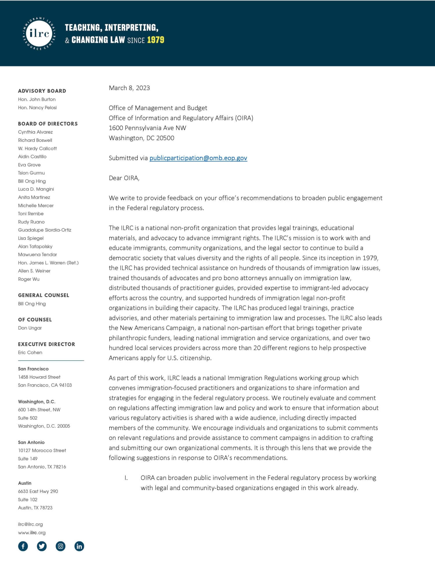 ILRC OIRA Comments | Immigrant Legal Resource Center | ILRC