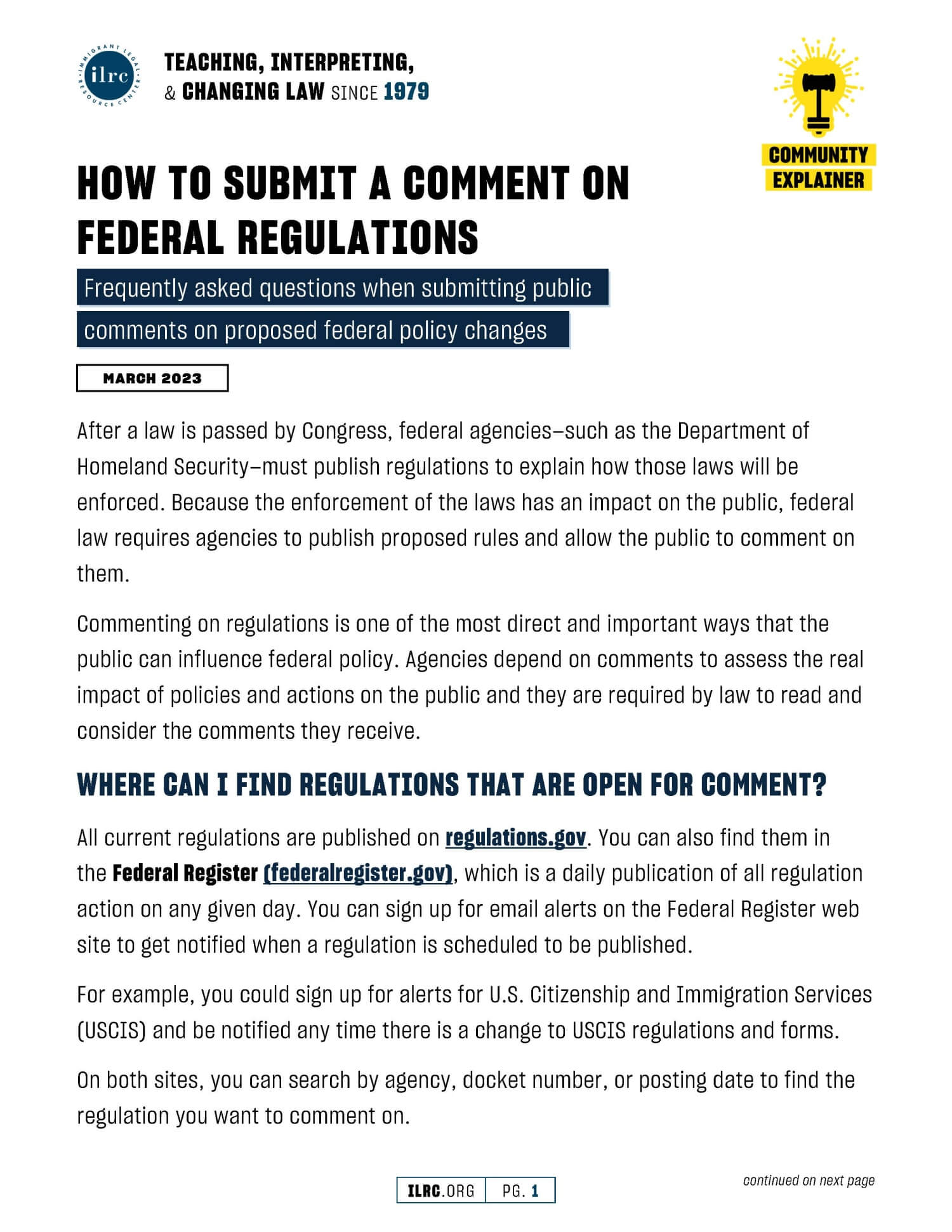 How to Submit a Comment on Federal Regulations | Immigrant Legal ...