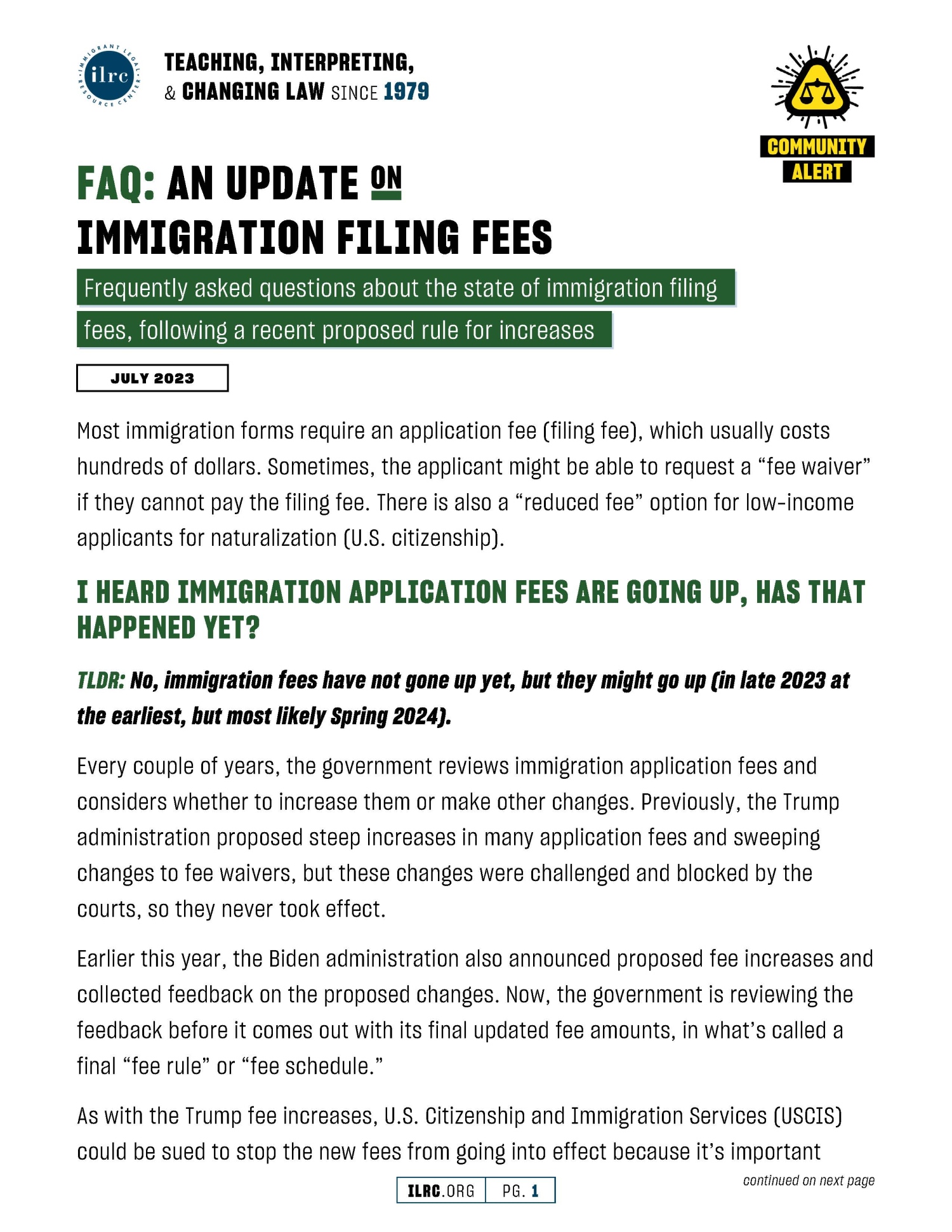 An Update on Immigration Filing Fees (July 2023) | Immigrant Legal ...