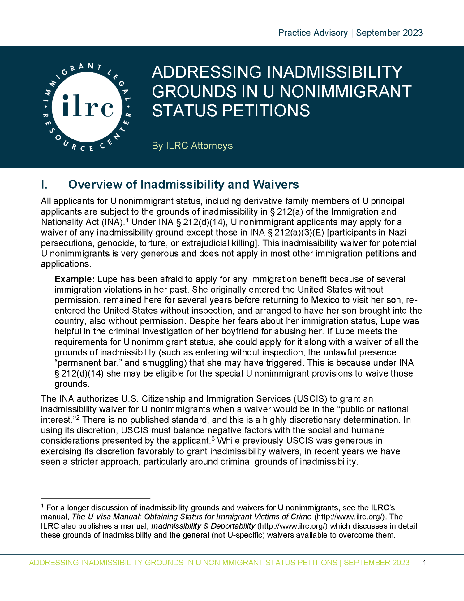 Addressing Inadmissibility Grounds in U Nonimmigrant Status Petitions ...