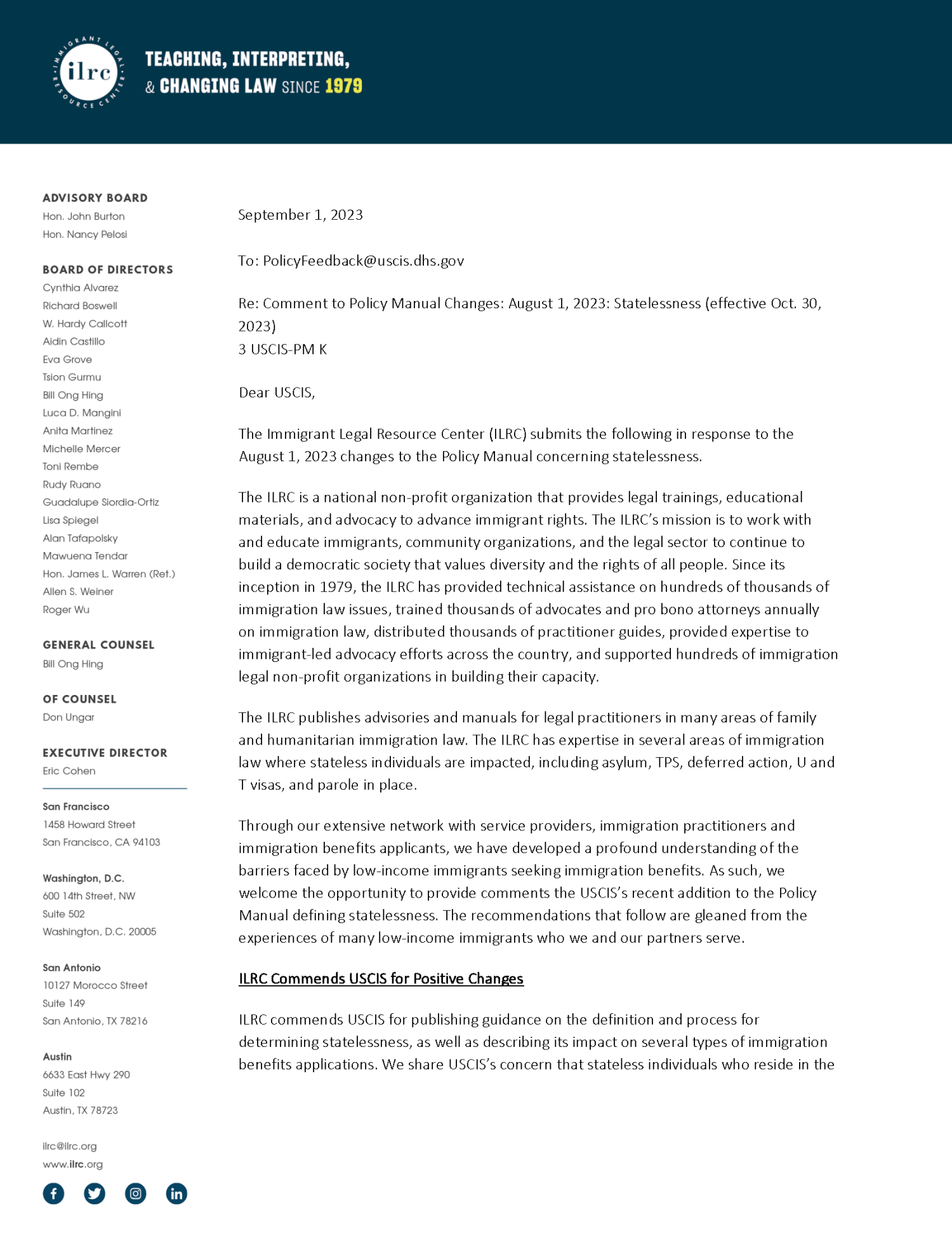 ILRC Comments to USCIS on Policy Manual: Statelessness | Immigrant ...