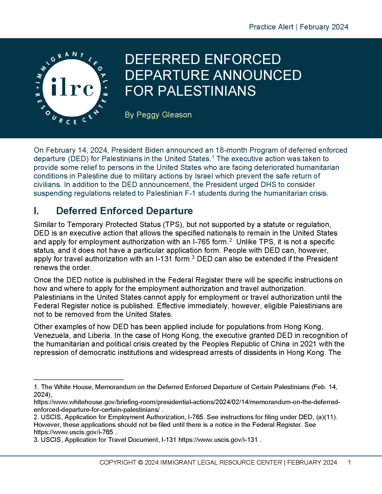 Alert: Deferred Enforced Departure Announced for Palestinians ...