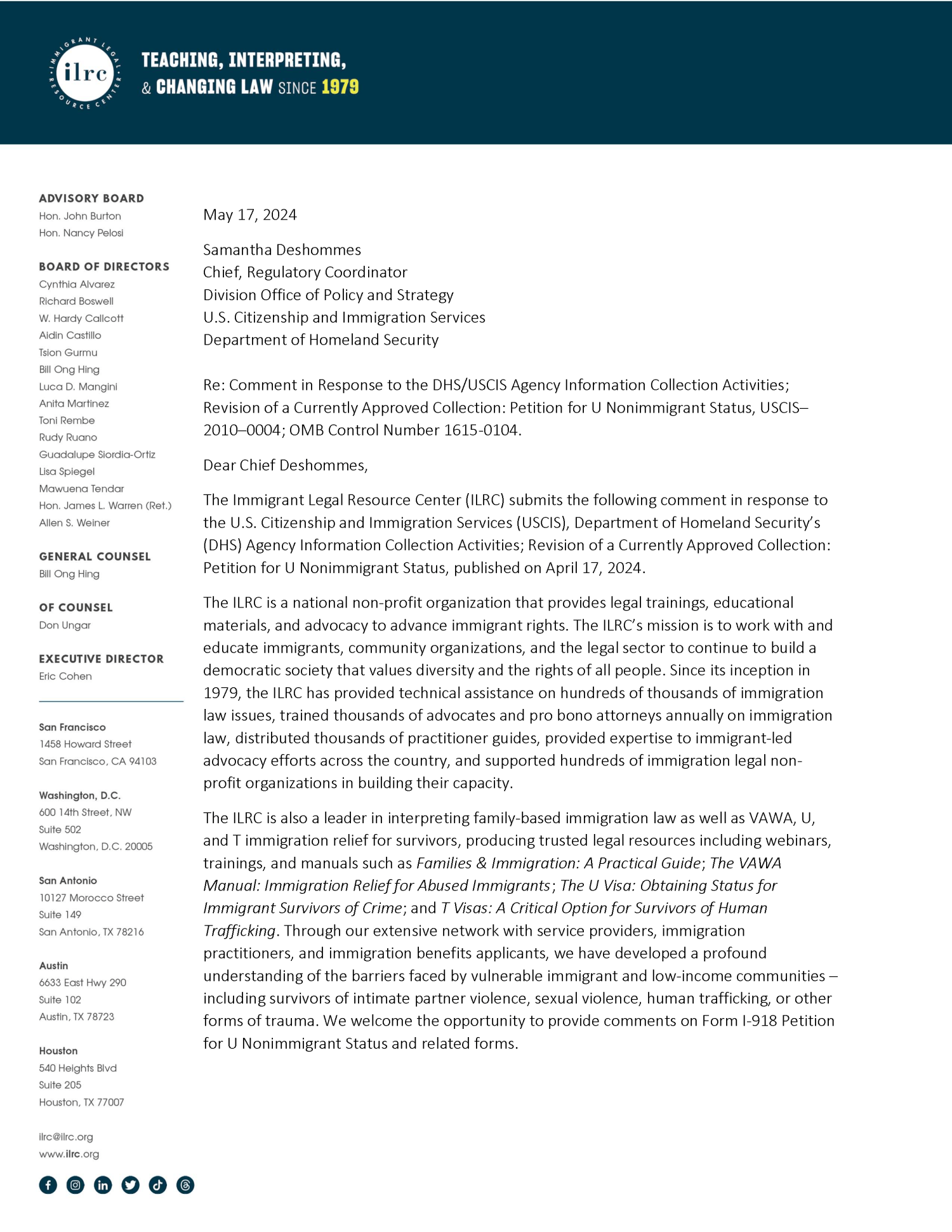 ILRC Comment on Changes to U Visa Forms | Immigrant Legal Resource ...