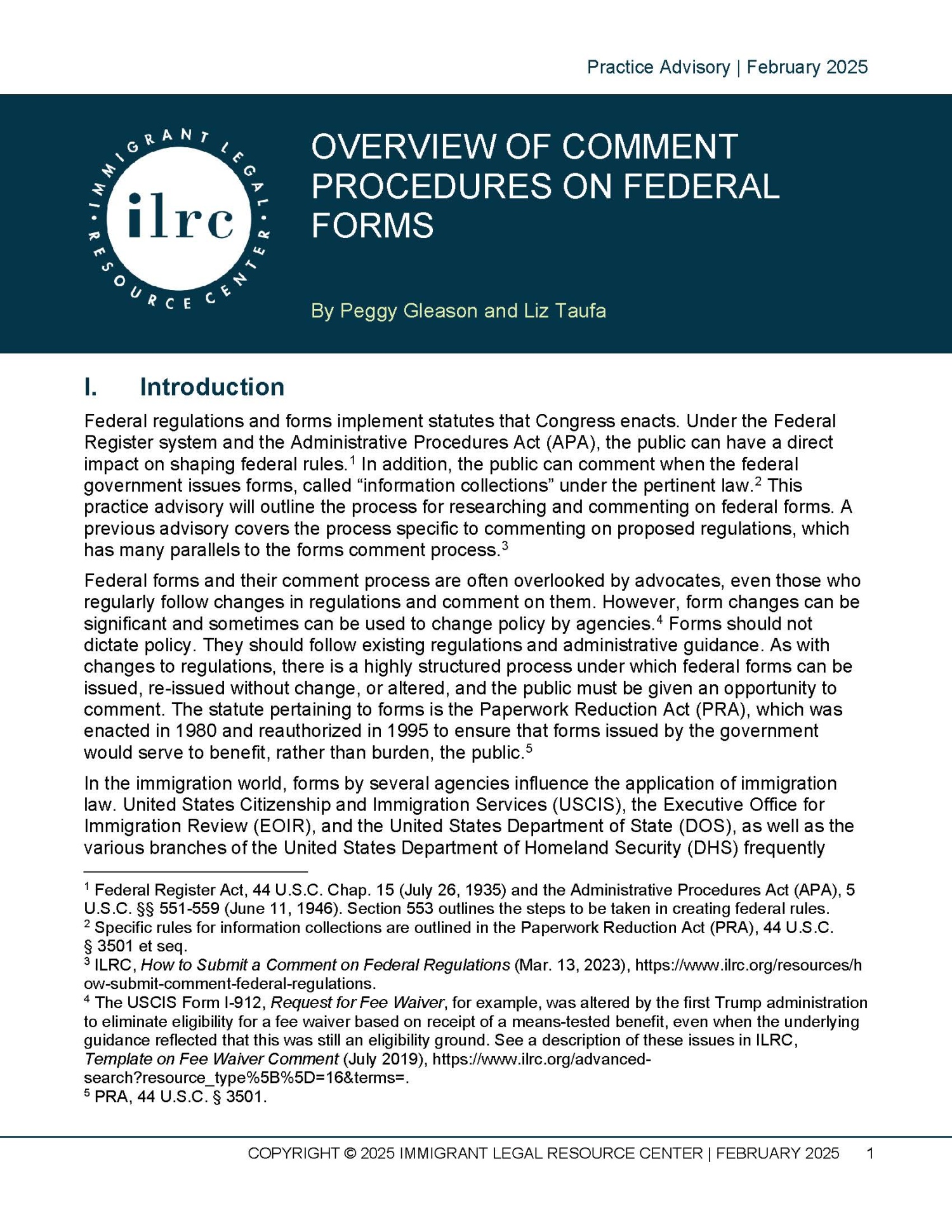 Overview of Comment Procedures on Federal Forms | Immigrant Legal ...