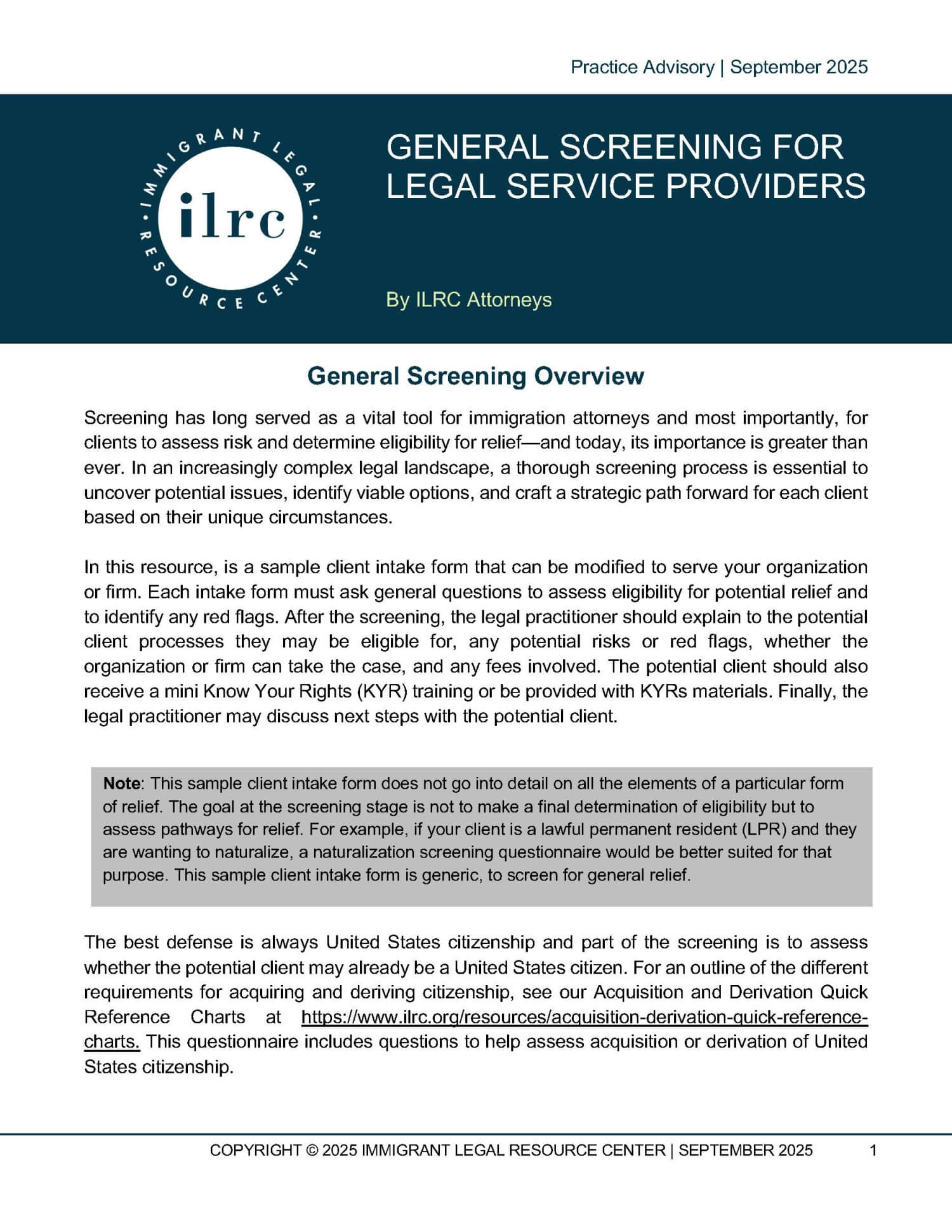 Screening for Immigration Relief: Client Intake Form and Notes ...