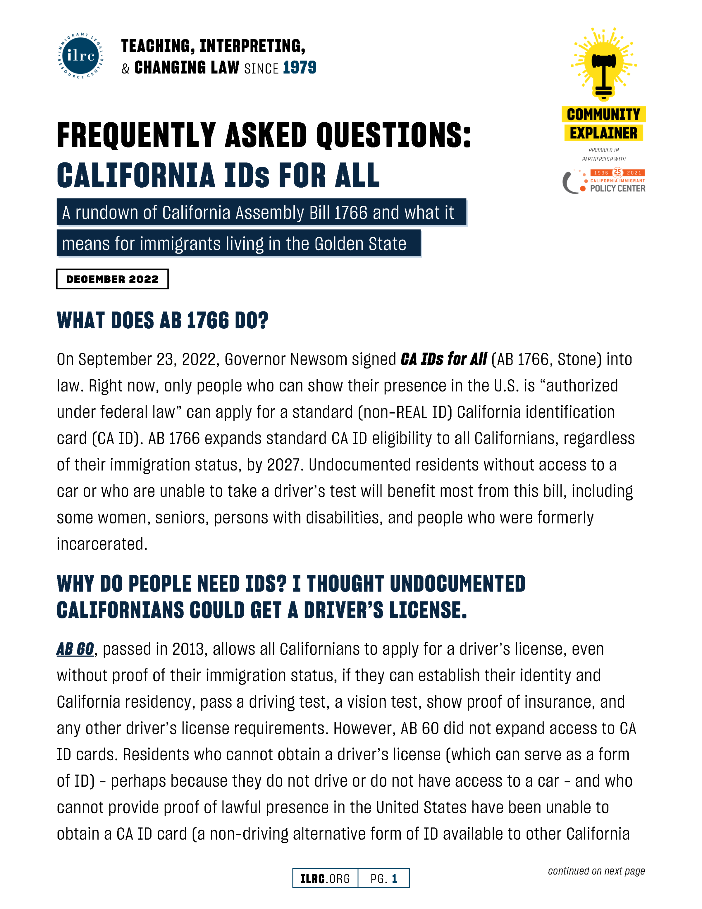 Frequently Asked Questions: CA IDs For All | Immigrant Legal Resource ...