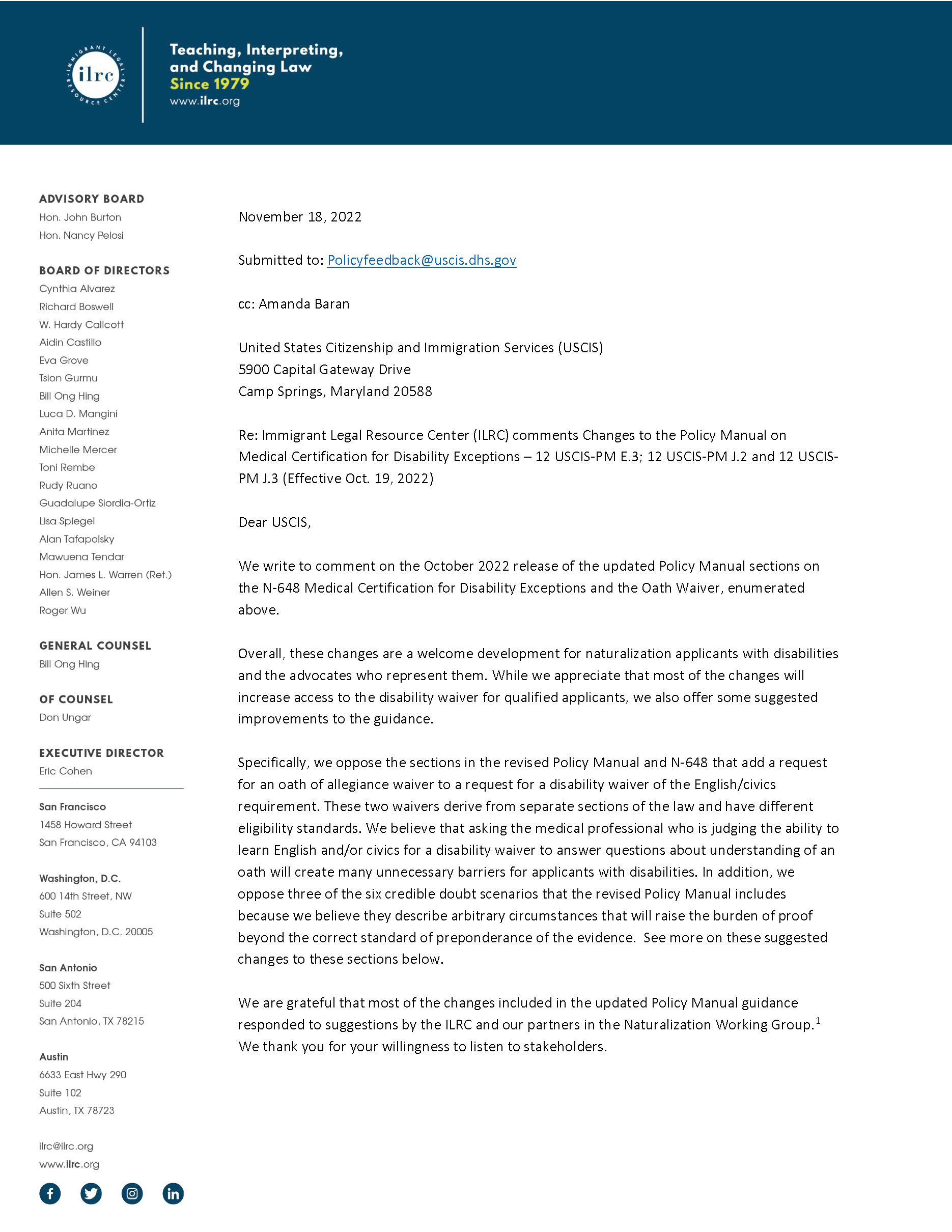 ILRC Comments to USCIS on Policy Manual Changes to Naturalization ...