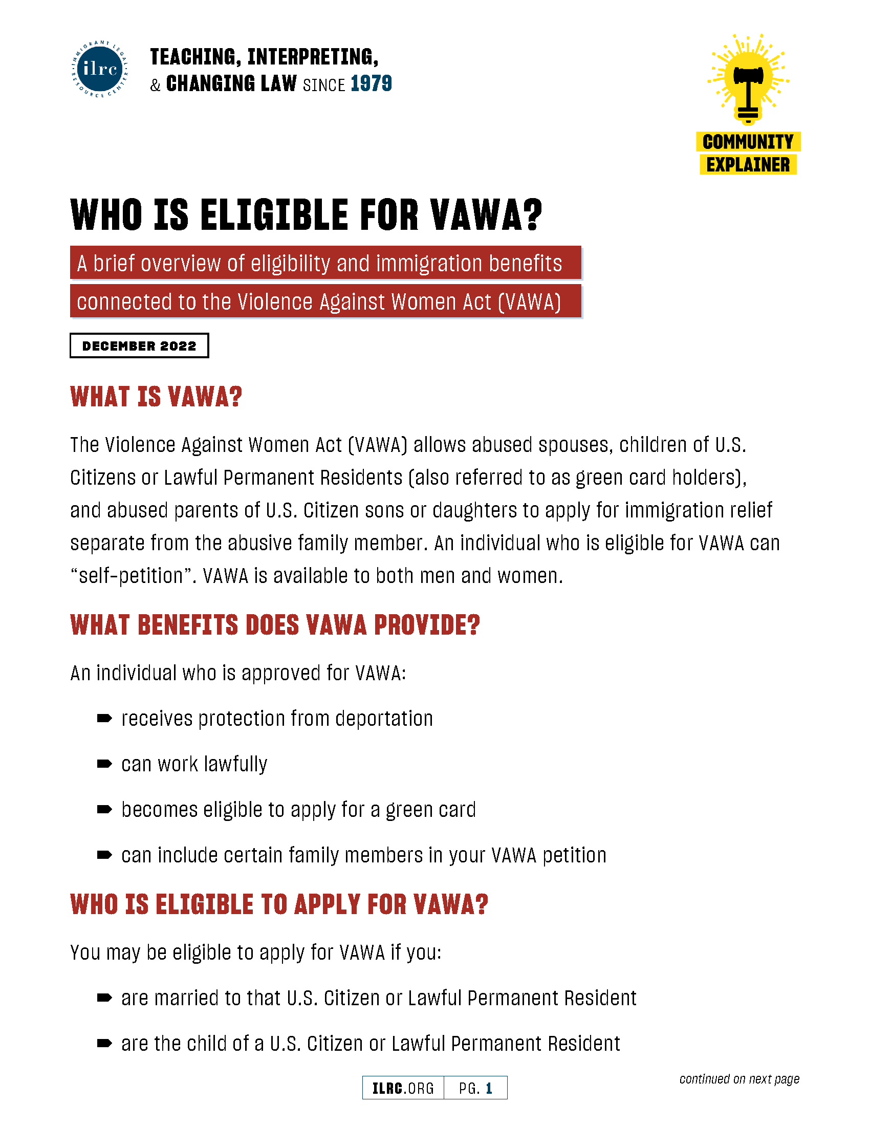 Who is Eligible for VAWA? | Immigrant Legal Resource Center | ILRC