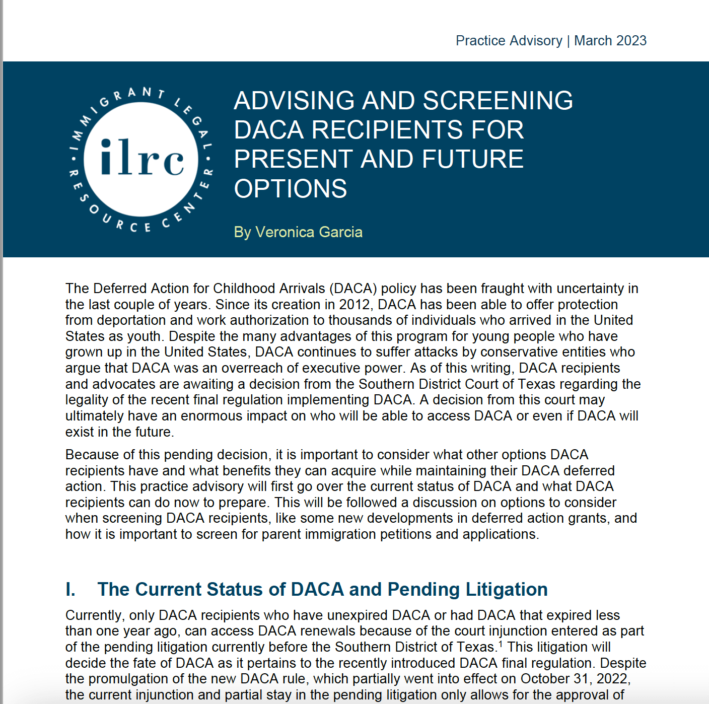 Advising and Screening DACA Recipients for Present and Future Options ...