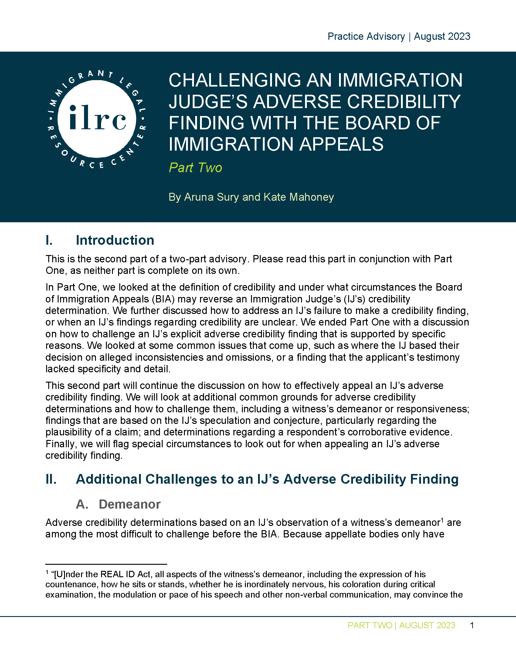 Challenging an Immigration Judge's Adverse Credibility Finding with the ...
