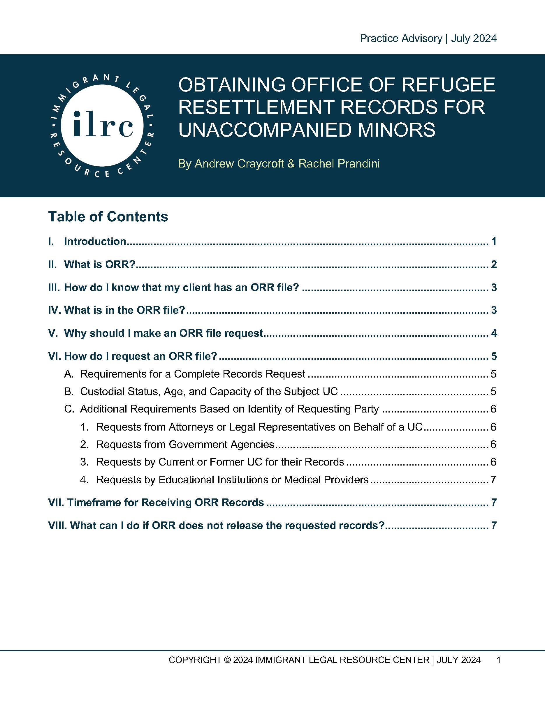 Obtaining Office of Refugee Resettlement Records for Clients Who Were ...