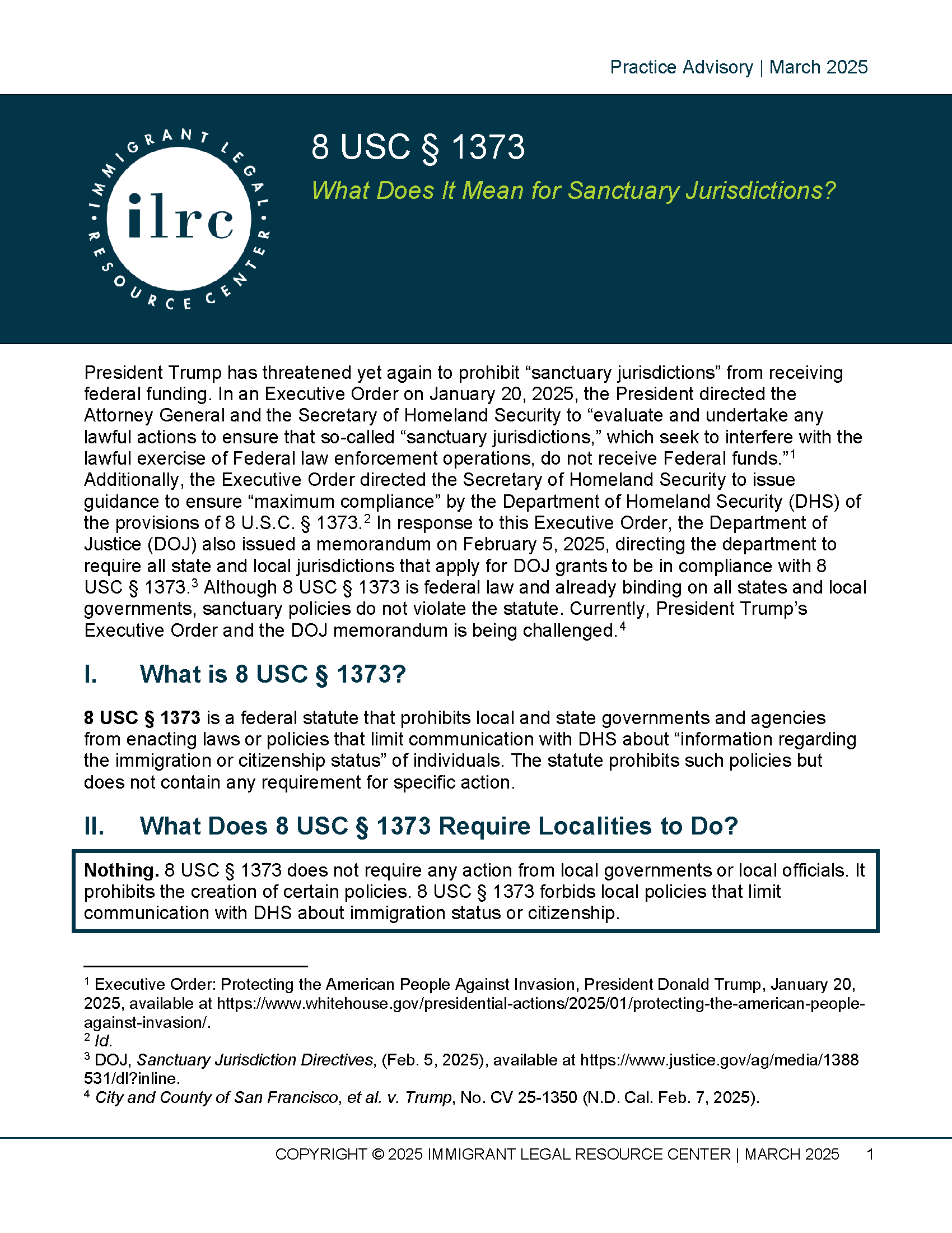 Fact Sheet on Sanctuary Policies and 8 USC 1373 | Immigrant Legal ...