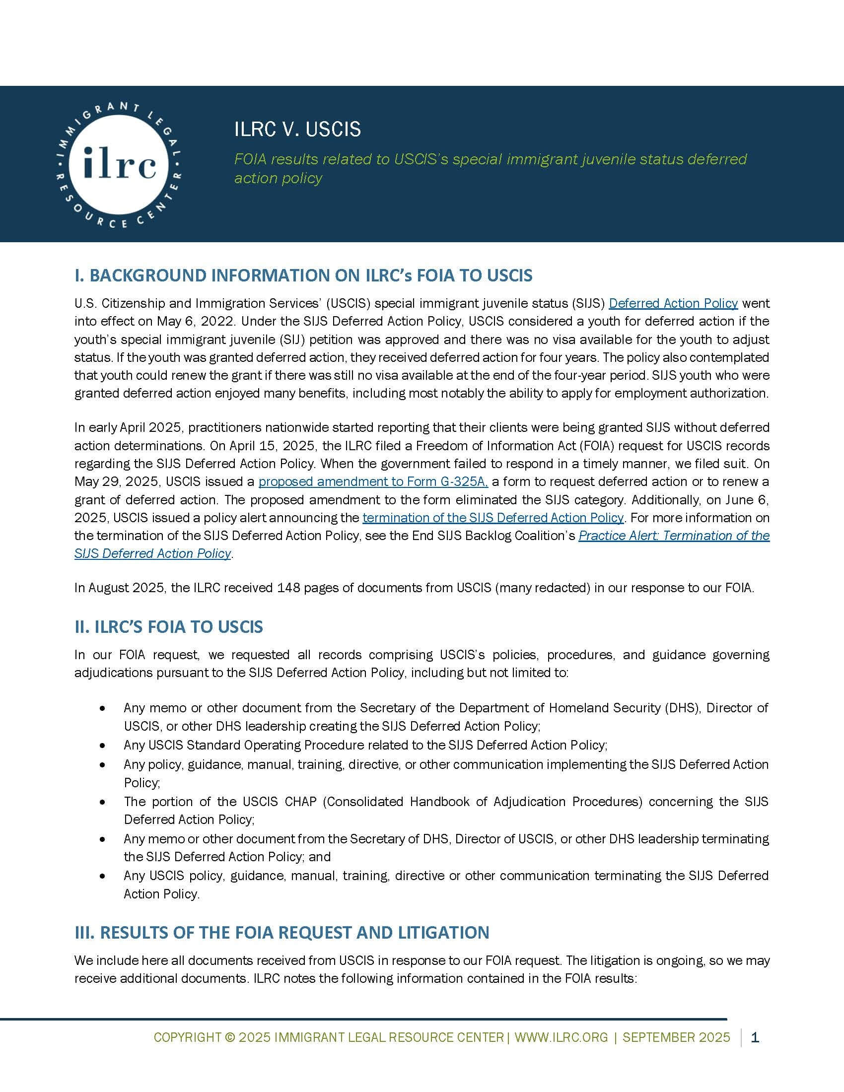 FOIA Results on SIJS Deferred Action Policy | Immigrant Legal Resource ...
