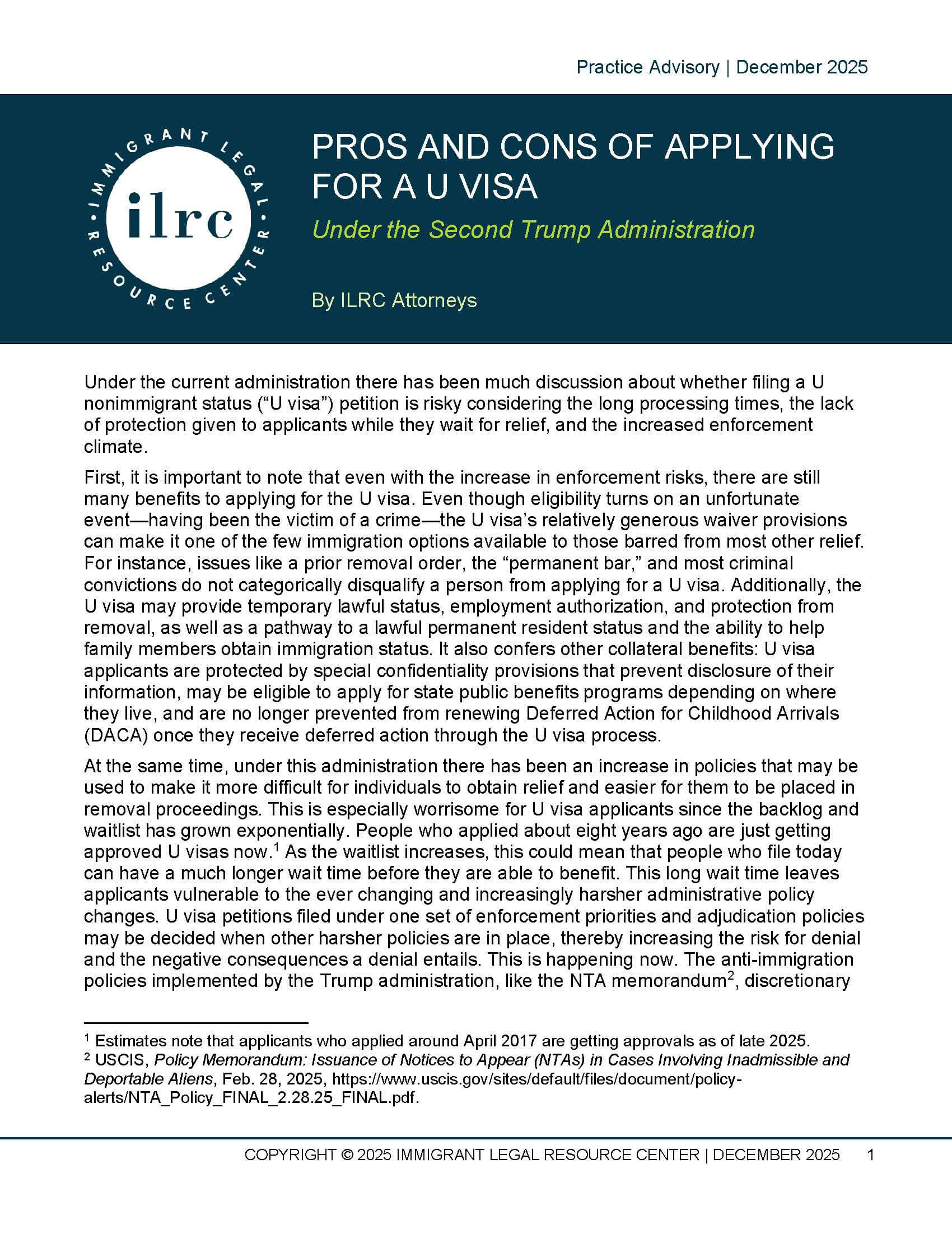 Pros and Cons of Applying for a U Visa | Immigrant Legal Resource ...