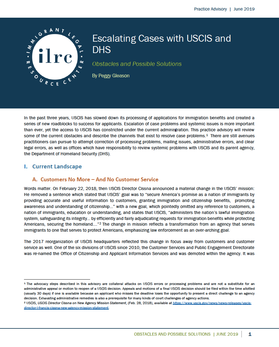 Escalating Cases with USCIS and DHS | Immigrant Legal Resource Center ...