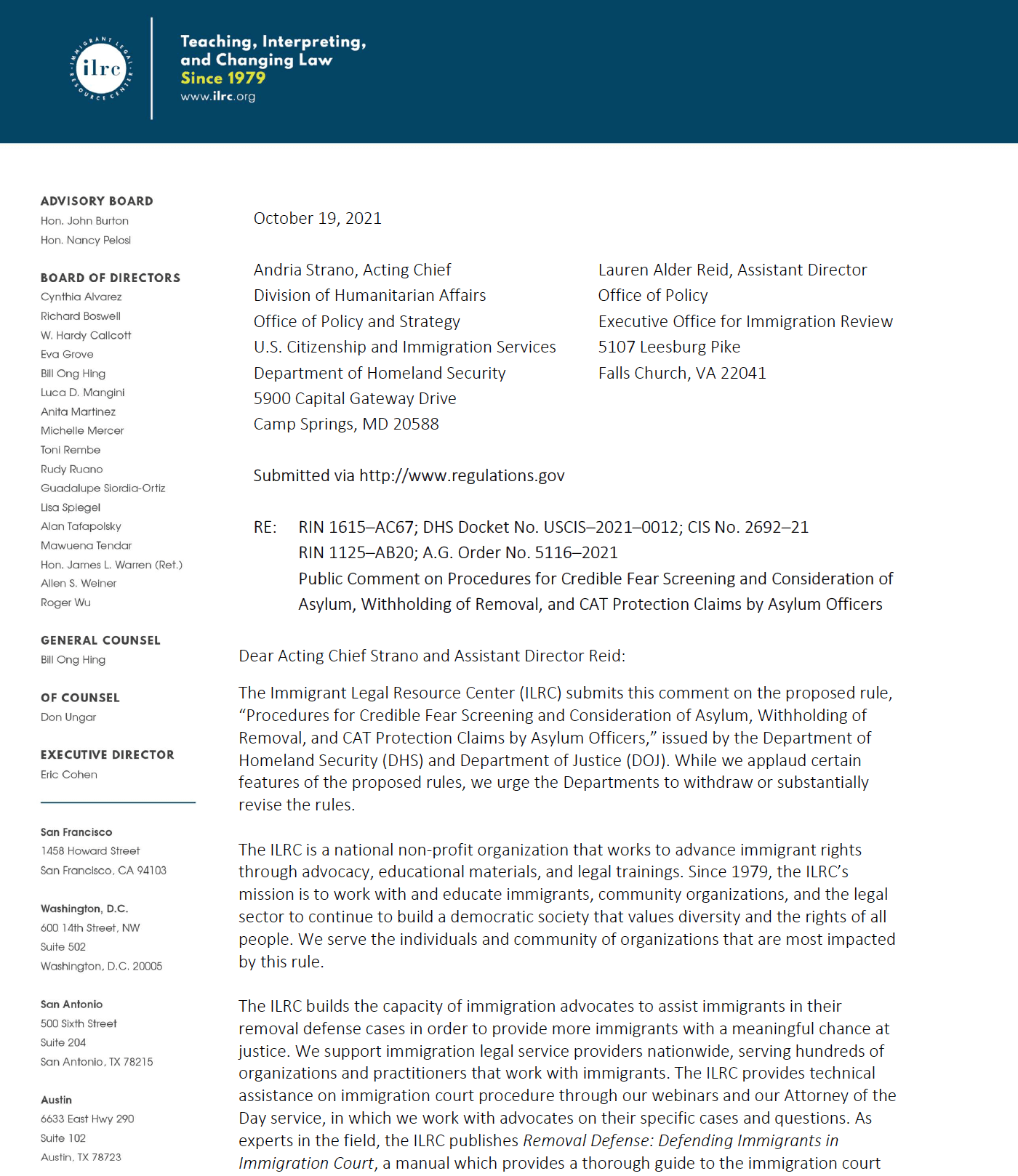 ILRC Comments on Proposed USCIS Asylum and Credible Fear Procedures ...