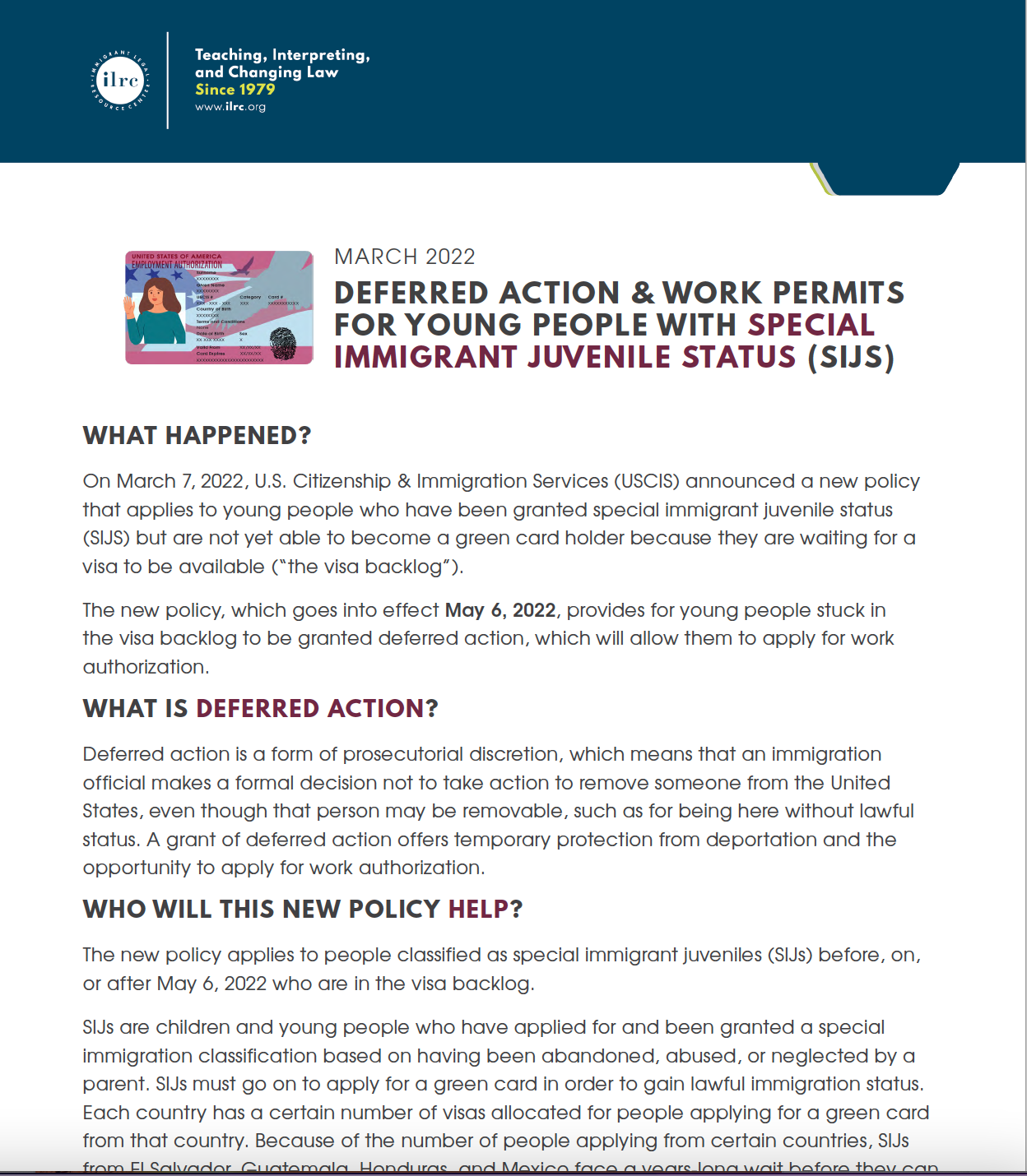 Deferred Action and Work Permits for Young People with Special ...