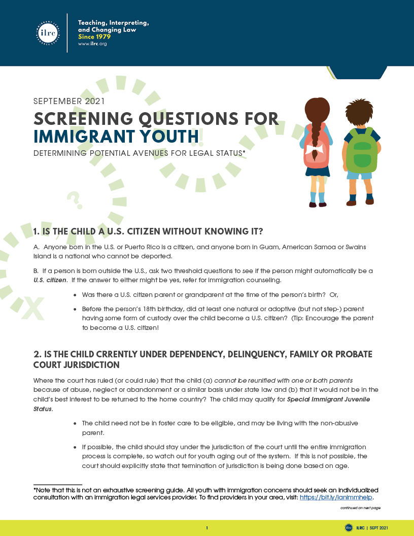 Child Welfare Screening Sheet: Determining Potential Avenues for Legal ...