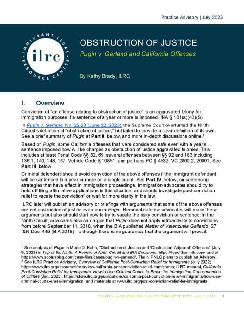Obstruction of Justice: Pugin and California Offenses | Immigrant Legal ...