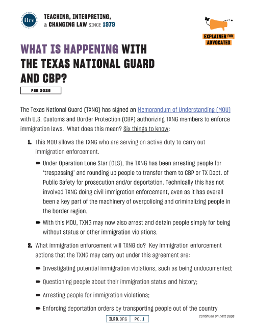 Texas National Guard's MOU with CBP for Immigration Enforcement ...