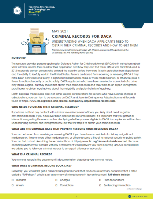 Criminal Records for DACA | Immigrant Legal Resource Center | ILRC