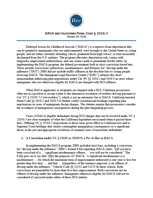 Prosecutorial Obligations with DUI and DACA | Immigrant Legal Resource ...