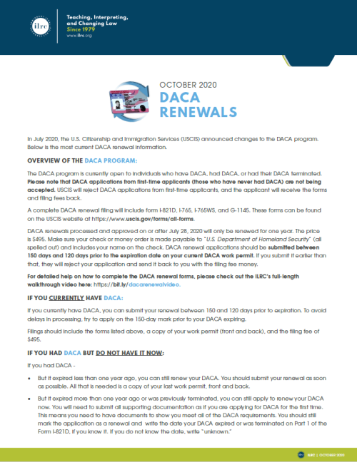 DACA Renewals One-Pager | Immigrant Legal Resource Center | ILRC
