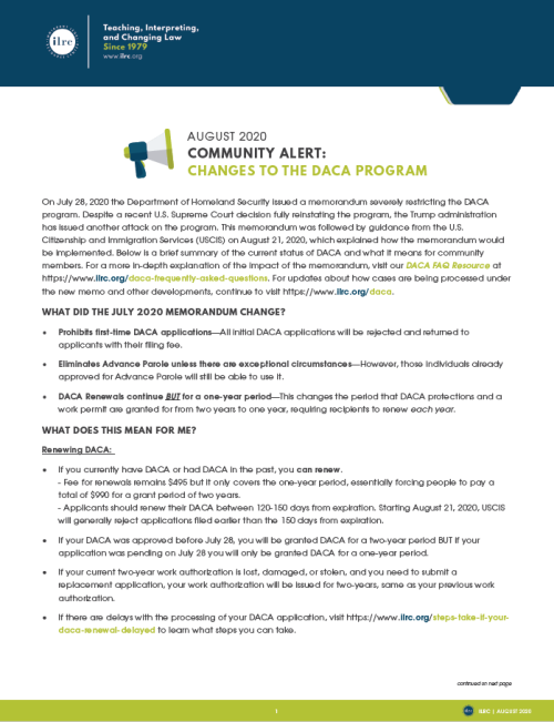Community Alert: Changes to the DACA Program | Immigrant Legal Resource ...