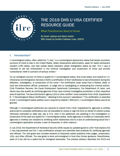 The 2019 DHS U Visa Certifier Resource Guide: What Practitioners Need ...