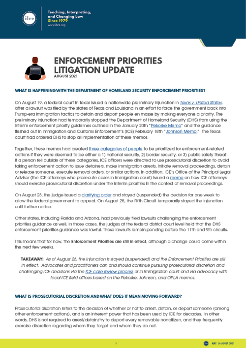 Enforcement Priorities Litigation Update: September 2021 | Immigrant ...