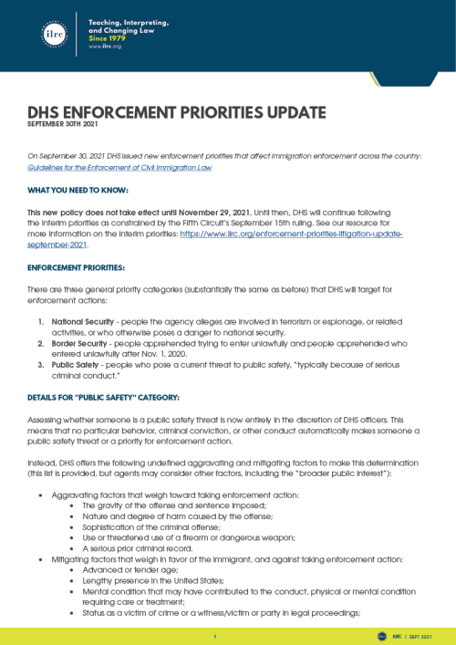 DHS Enforcement Priorities Update | Immigrant Legal Resource Center | ILRC