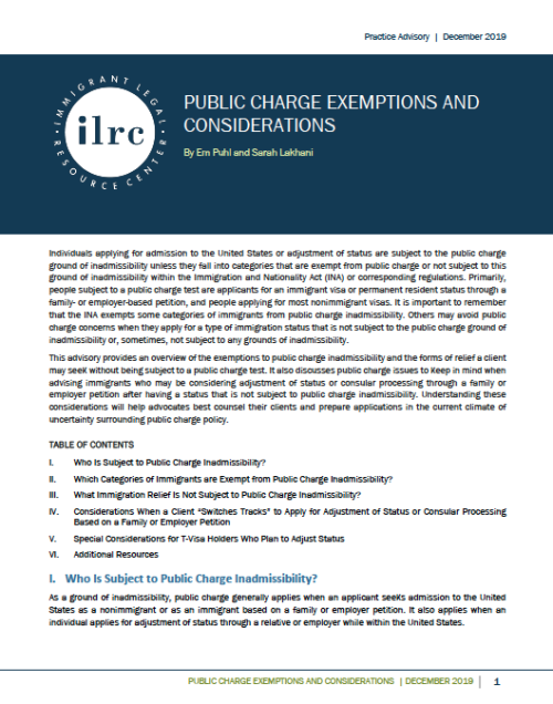Public Charge Exemptions and Considerations | Immigrant Legal Resource ...
