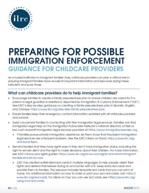 Preparing for Possible Immigration Enforcement: Guidance for Childcare ...