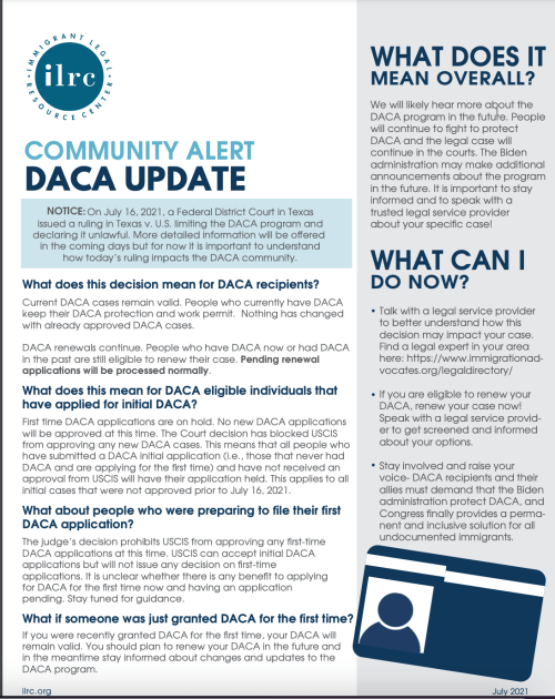 Community Alert: DACA Update | Immigrant Legal Resource Center | ILRC
