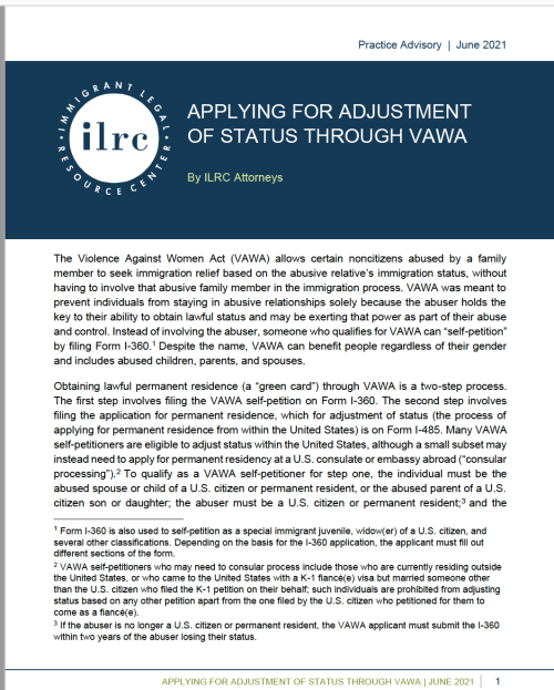 Applying for Adjustment of Status Through VAWA | Immigrant Legal ...