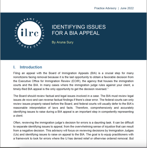 Identifying Issues for a BIA Appeal | Immigrant Legal Resource Center ...