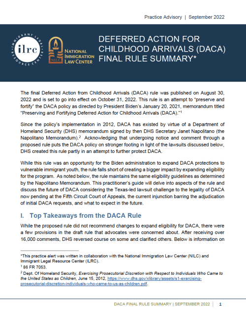 Deferred Action for Childhood Arrivals (DACA) Final Rule Summary ...